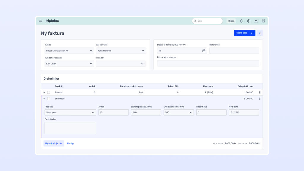 Enklere å lage og sende faktura | Tripletex.no